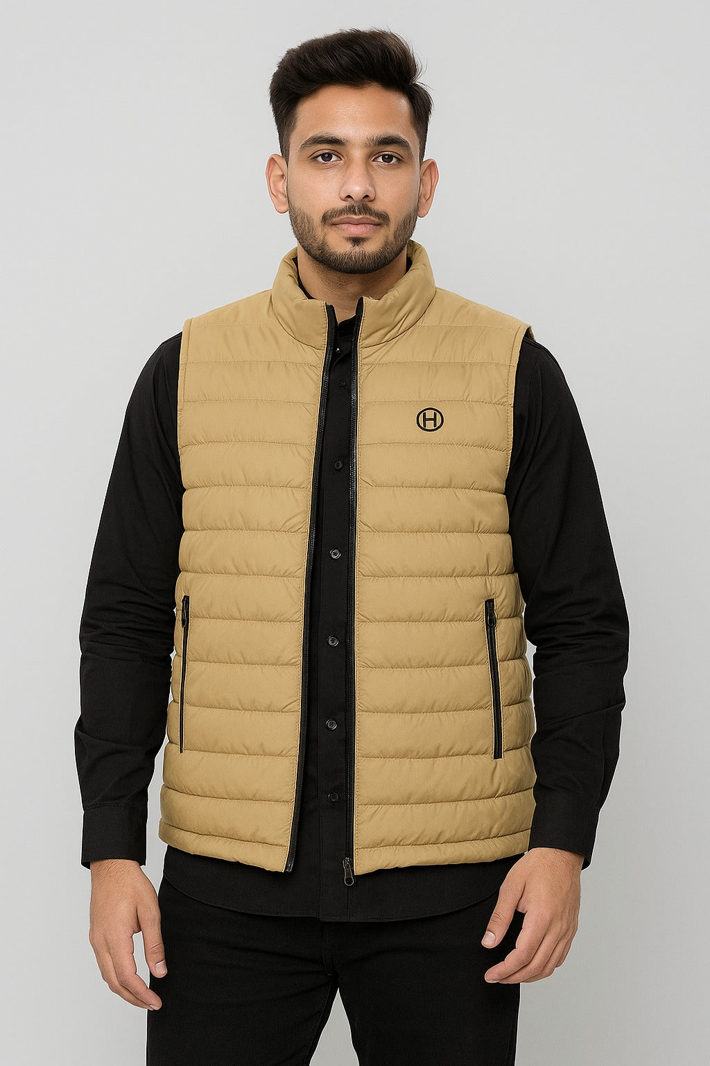 Buy Men’s Beige Quilted Sleeveless Puffer Jacket Online in Pakistan ...
